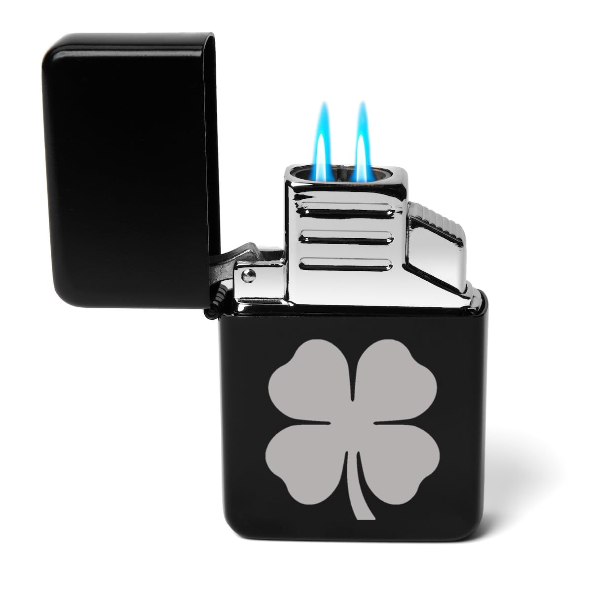 Dual Flame Torch Lighter 4 Leaf Clover Shamrock (Black) - Walmart.com