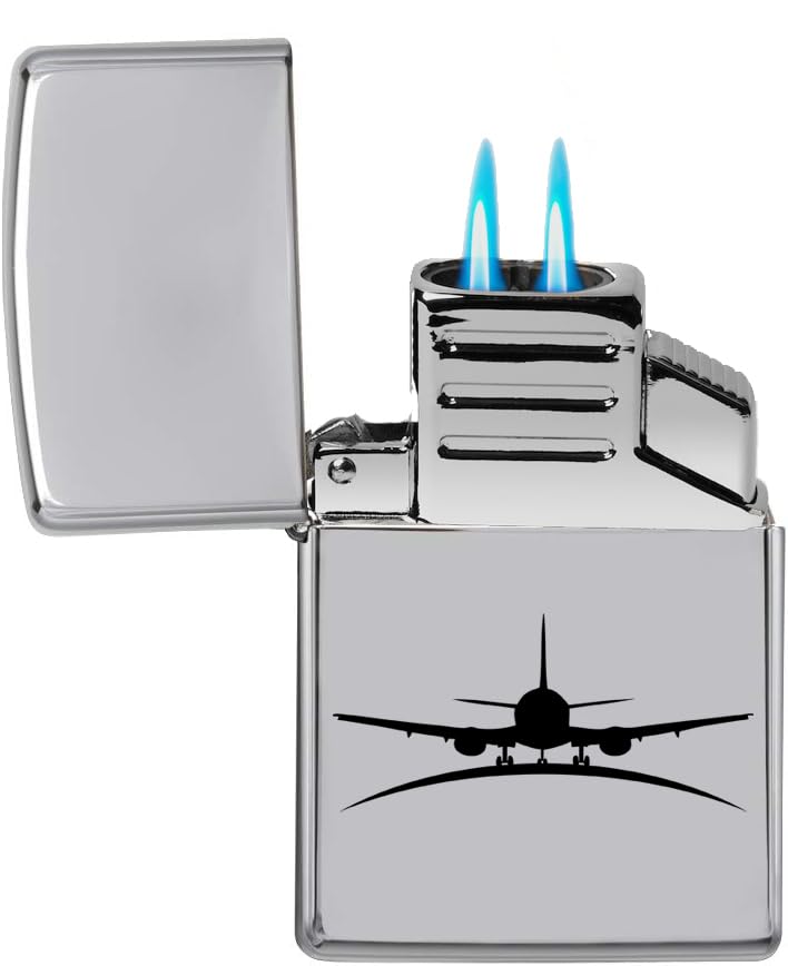 Dual Flame Torch Lighter Airplane Pilot Flight Attendant (Chrome ...