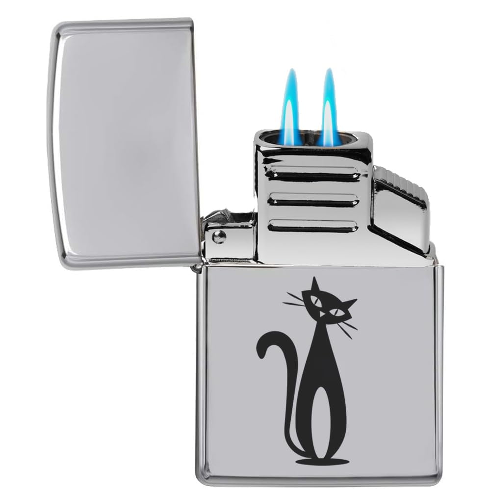 Dual Flame Torch Lighter Atomic Cat Mid Century Modern Cat (Chrome ...