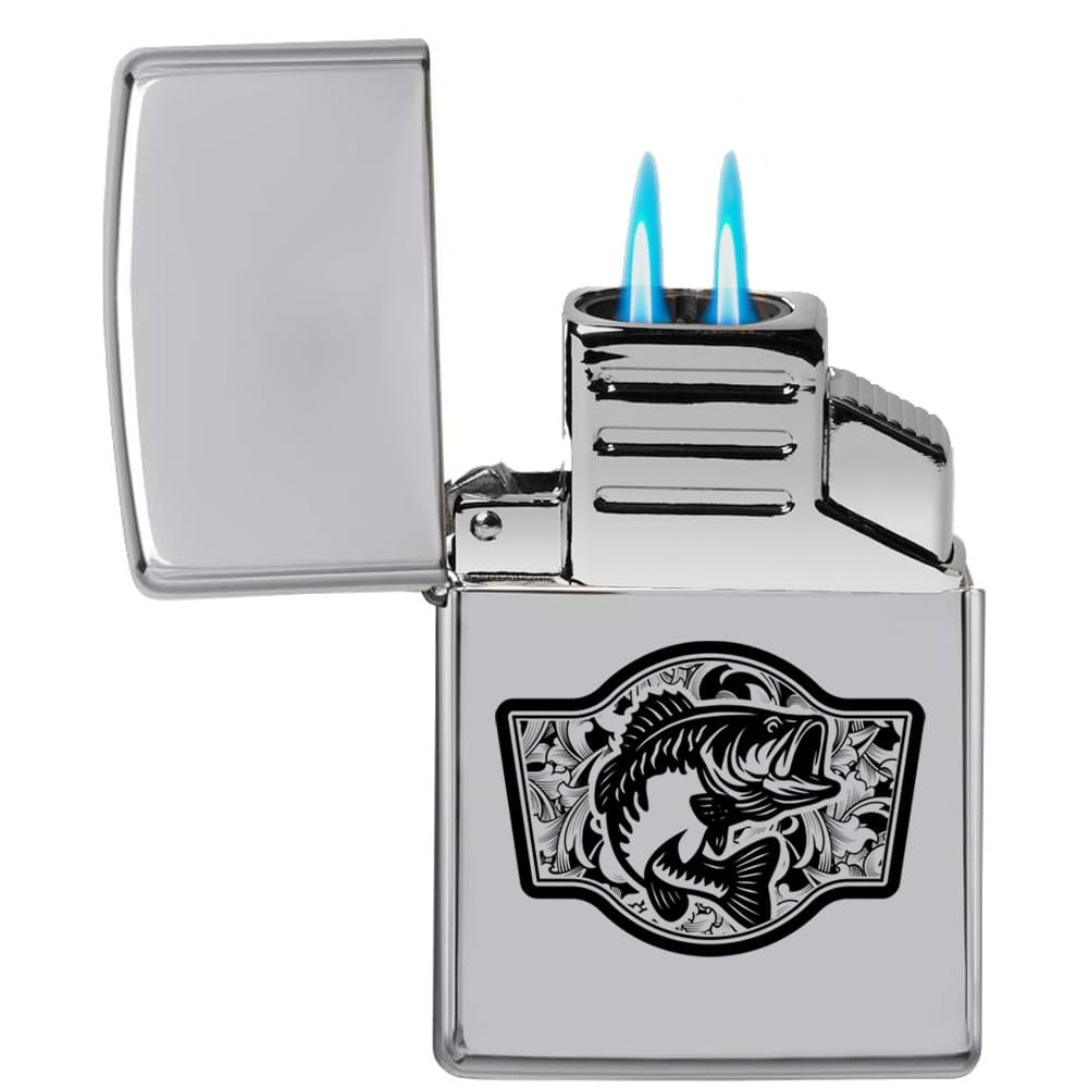 Dual Flame Torch Lighter Bass Fish Scroll Pattern (Chrome) - Walmart.com