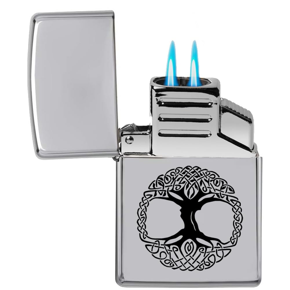 Dual Flame Torch Lighter Celtic Tree of Life Irish (Chrome) - Walmart.com