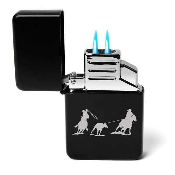 Dual Flame Torch Lighter Cowboy Roping Cattle Rodeo Horse (Black ...