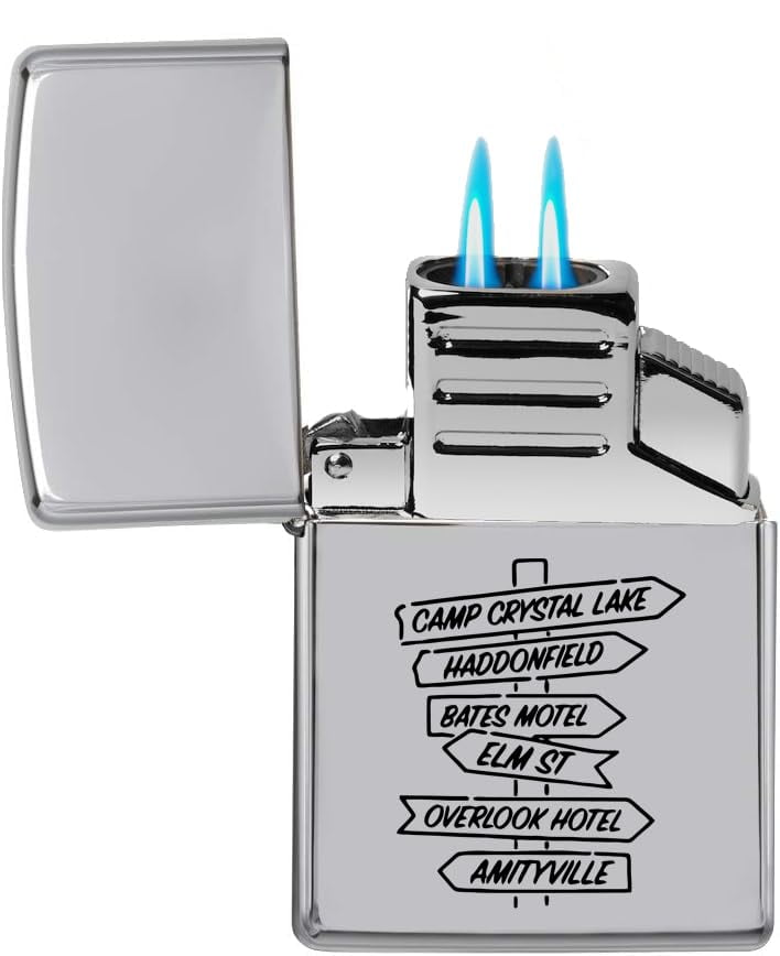 Dual Flame Torch Lighter Horror Movie Street Signs Halloween (Chrome ...