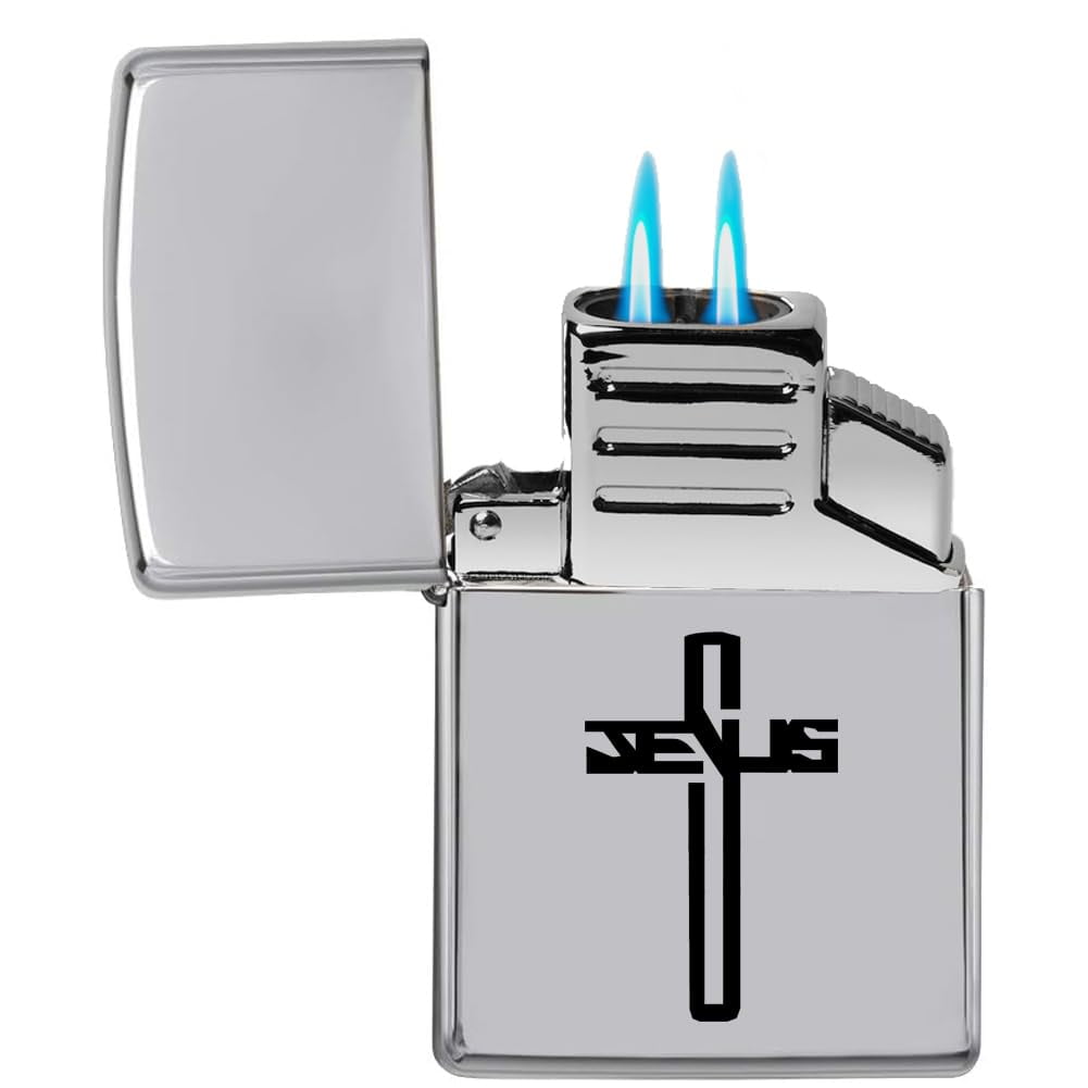 Dual Flame Torch Lighter Jesus Cross (Chrome) - Walmart.com