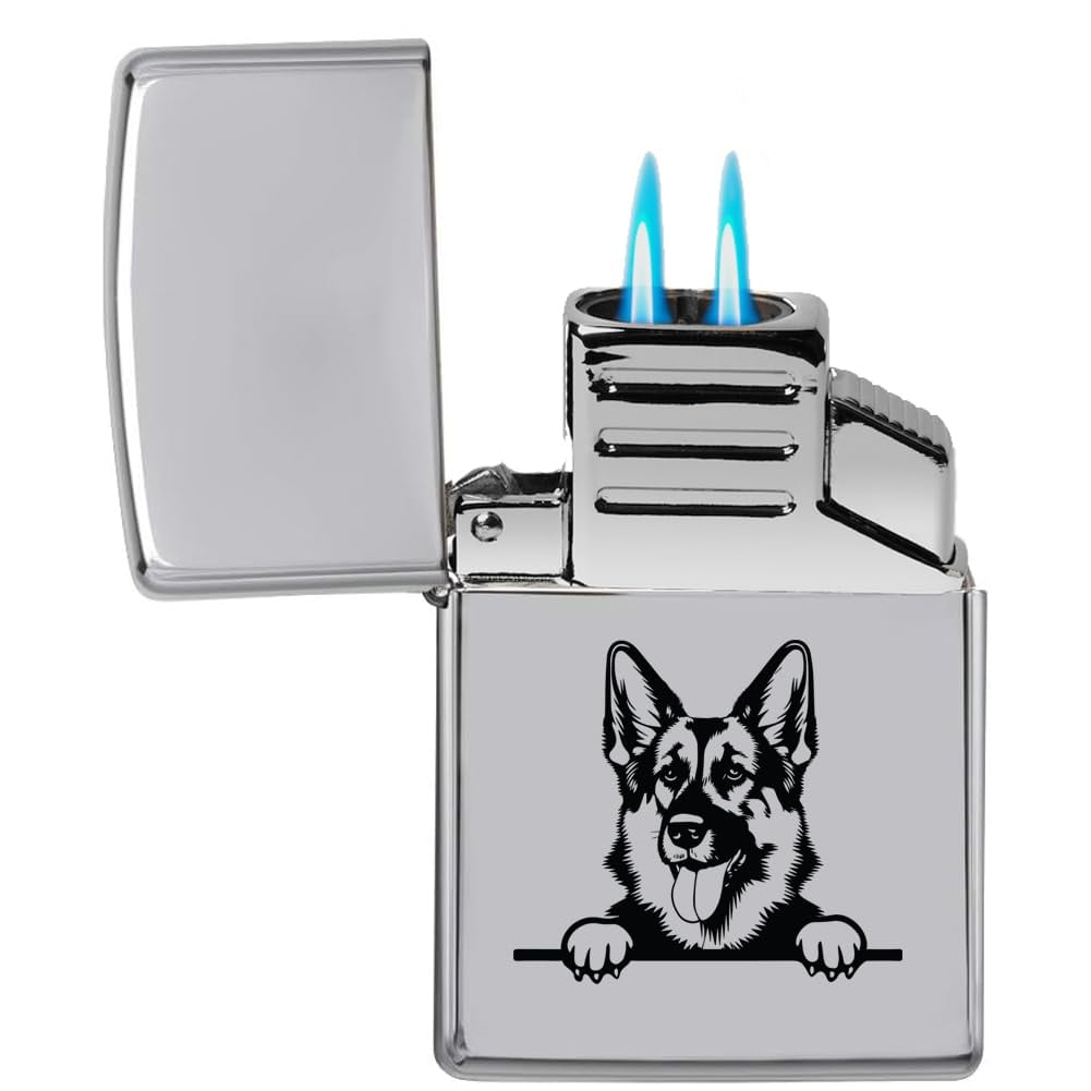Dual Flame Torch Lighter Peeking German Shepherd Dog (Chrome) - Walmart.com