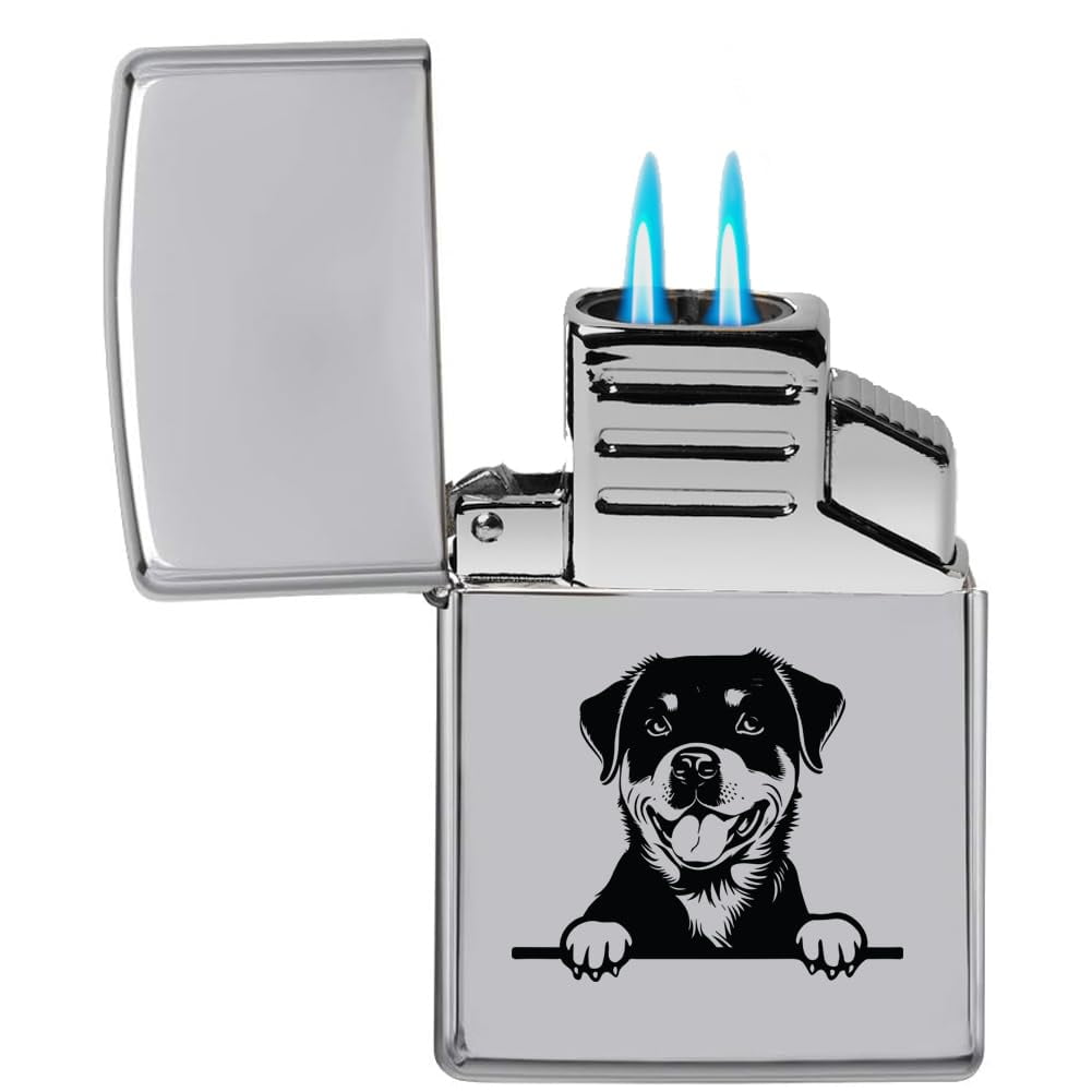 Dual Flame Torch Lighter Peeking Rottweiler Dog (Chrome) - Walmart.com