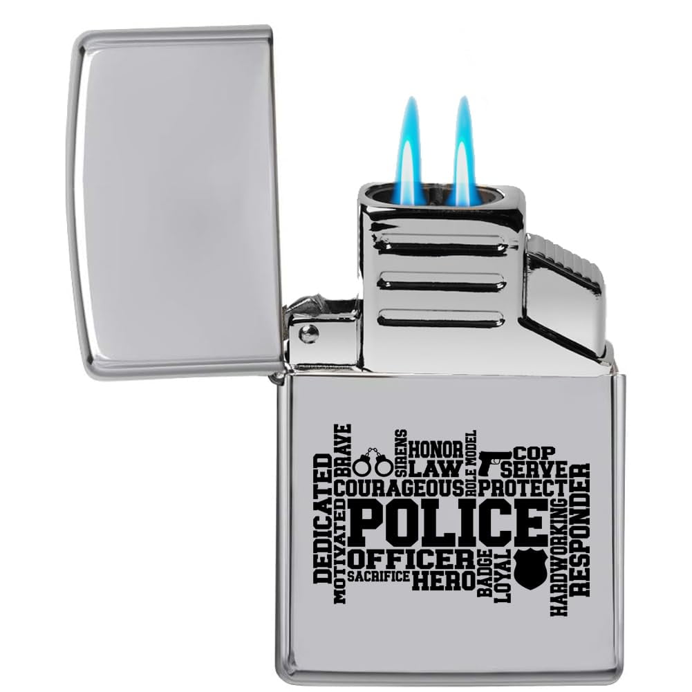 Dual Flame Torch Lighter Police Word Art (Chrome) - Walmart.com