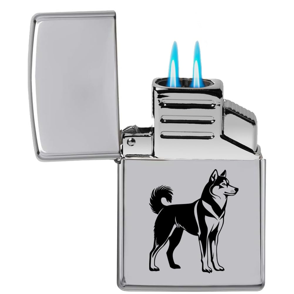 Dual Flame Torch Lighter Stylized Siberian Husky (Chrome) - Walmart.com