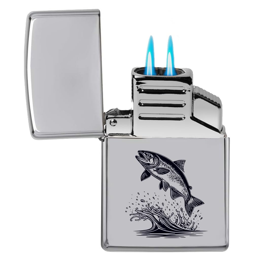 Dual Flame Torch Lighter Trout Jumping Fish Fishing (Chrome) - Walmart.com