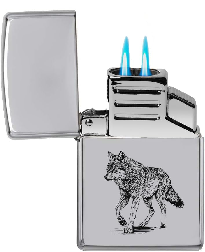 Dual Flame Torch Lighter Wolf (Chrome) - Walmart.com