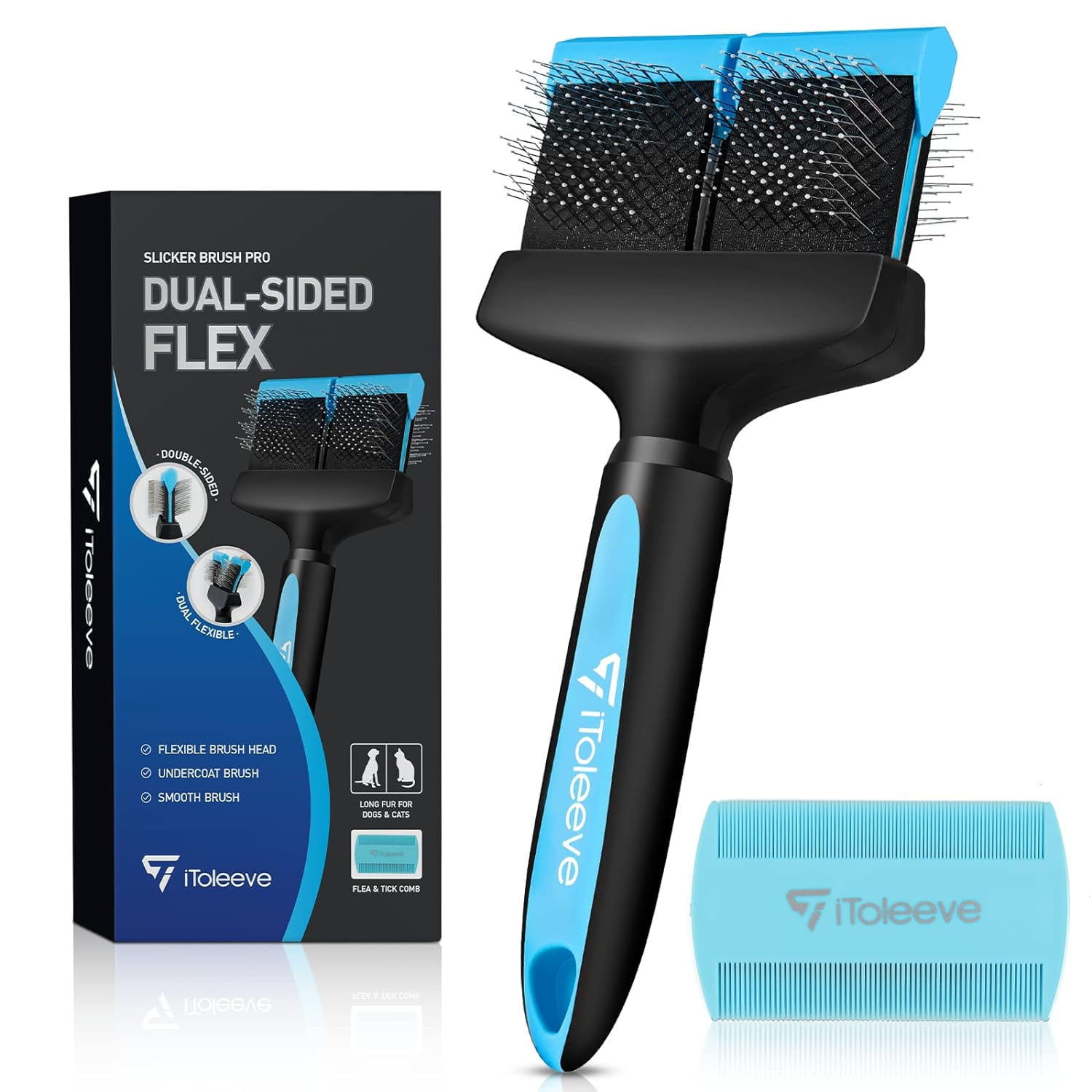 Dual Flex Slicker Brush Dog Brush, Gentle Grooming Tool for Sensitive Dogs & Cats - Ideal for ...