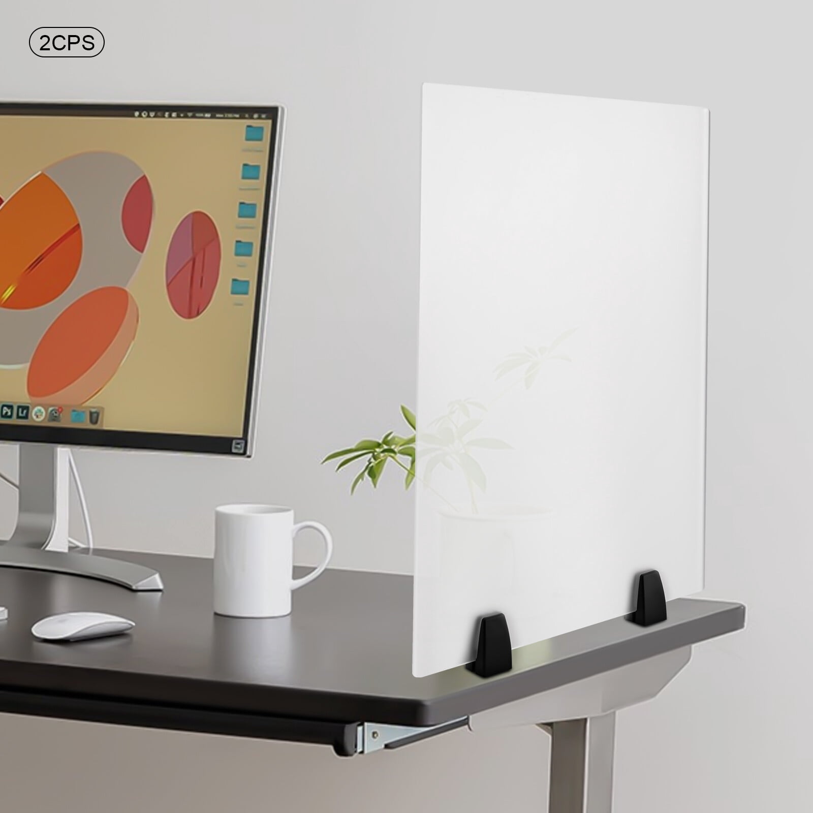 Dual Frosted Plexiglass 24 x 18 inch Clamp-on Desk Privacy Panels Pack ...