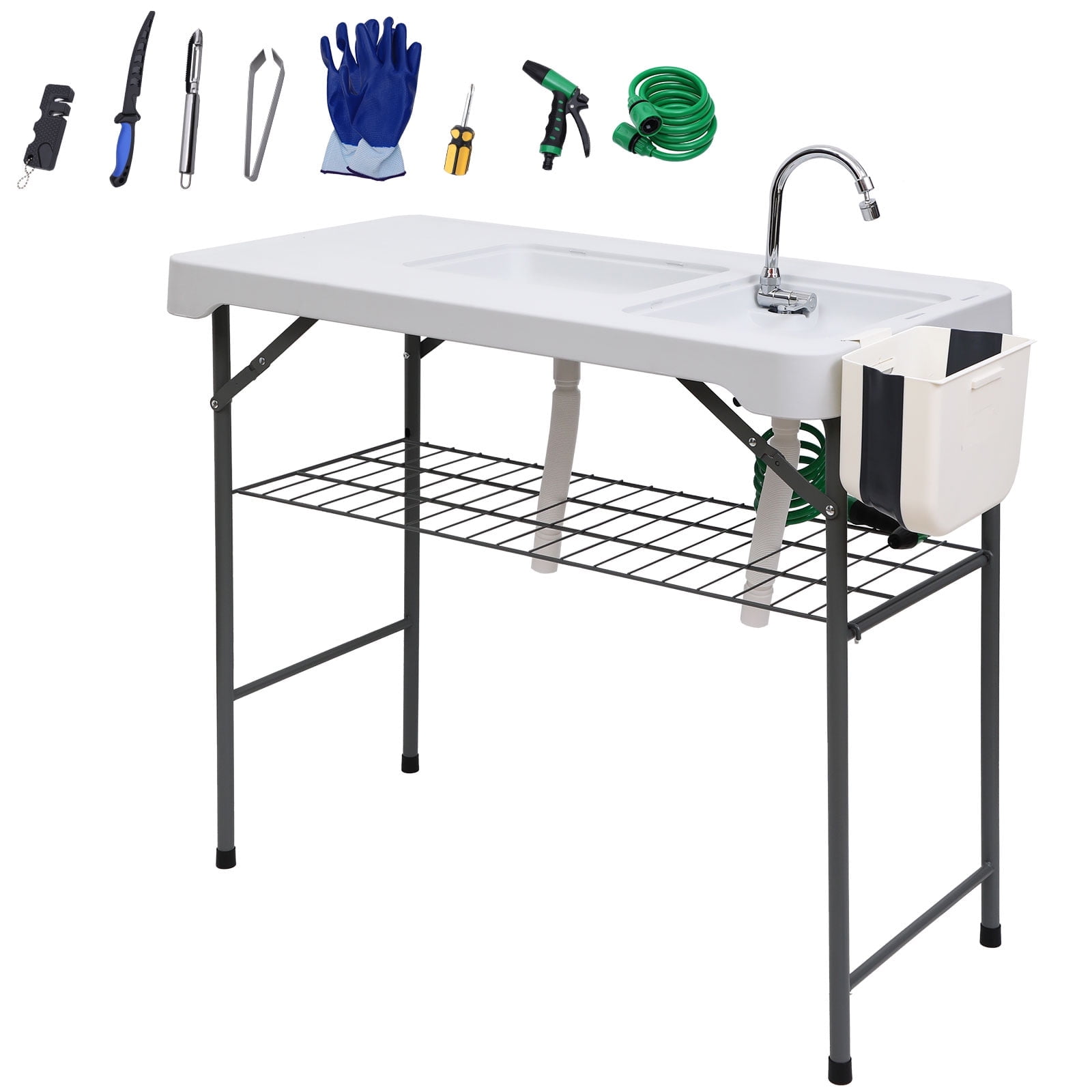 Dual-Function Fish Cleaning Table with Sinks and Spray: 42.5” Portable ...