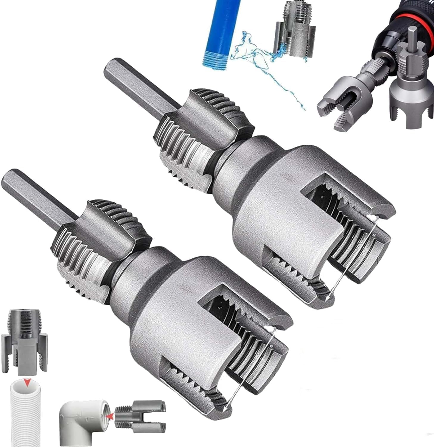 Dual-Function Pipe Threading Tool Kit (2-Piece Set) - Internal & External Pipe Thread Cutter for ...