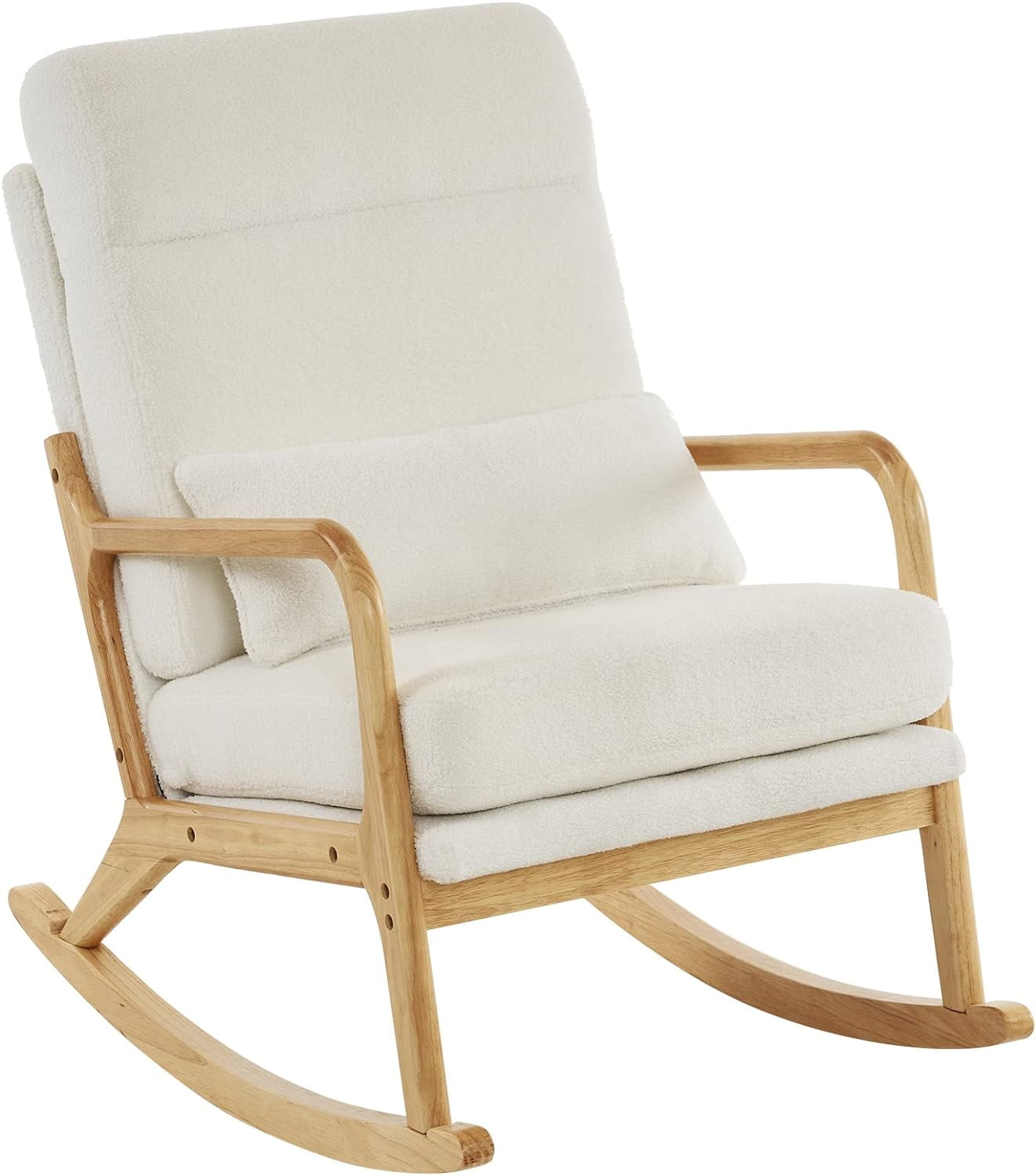Dual-Function Rocking Chair Armchair with Sleek Off-White Teddy Fleece ...