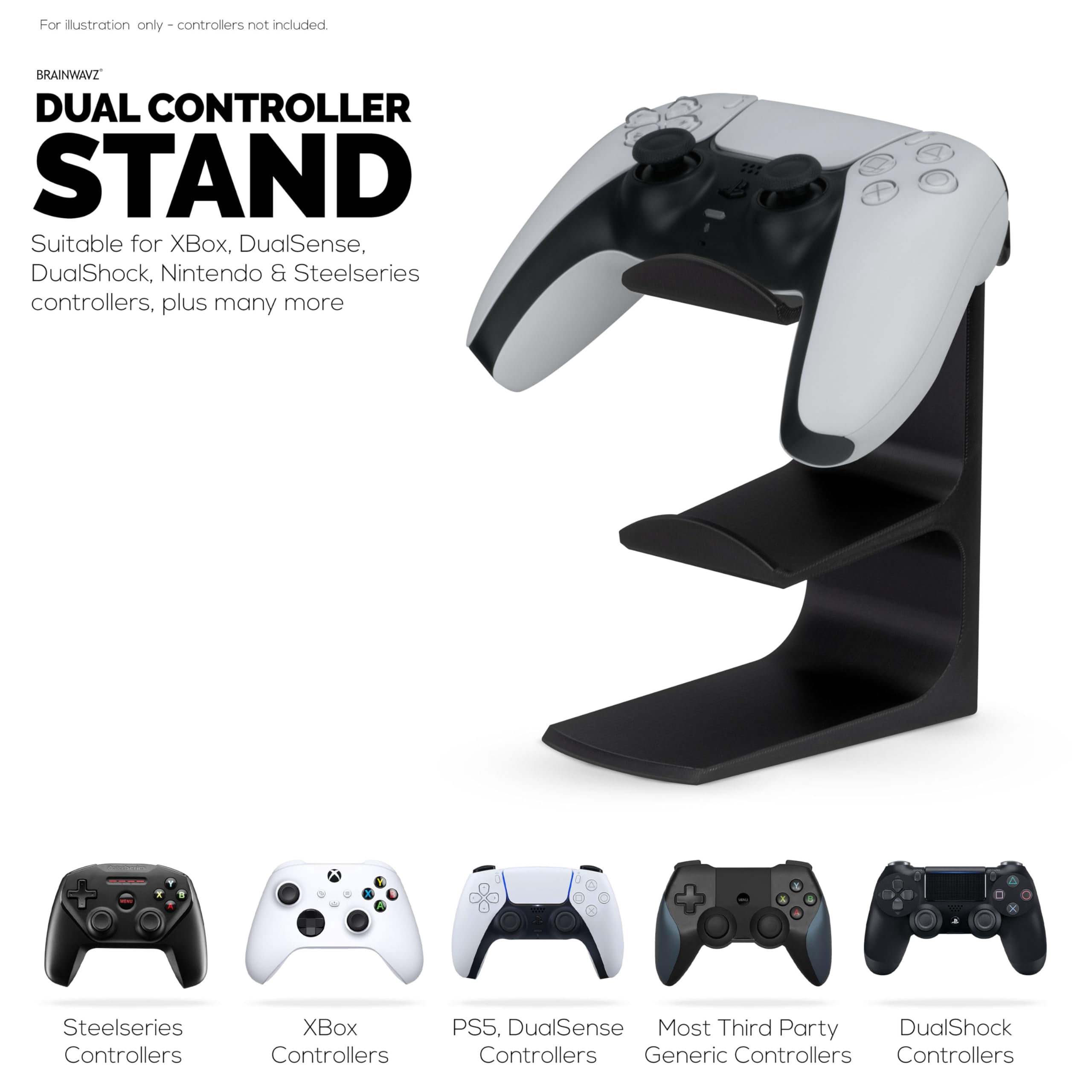 Dual Game Controller Stand for Desks Universal Design Black 0.33 lbs ...