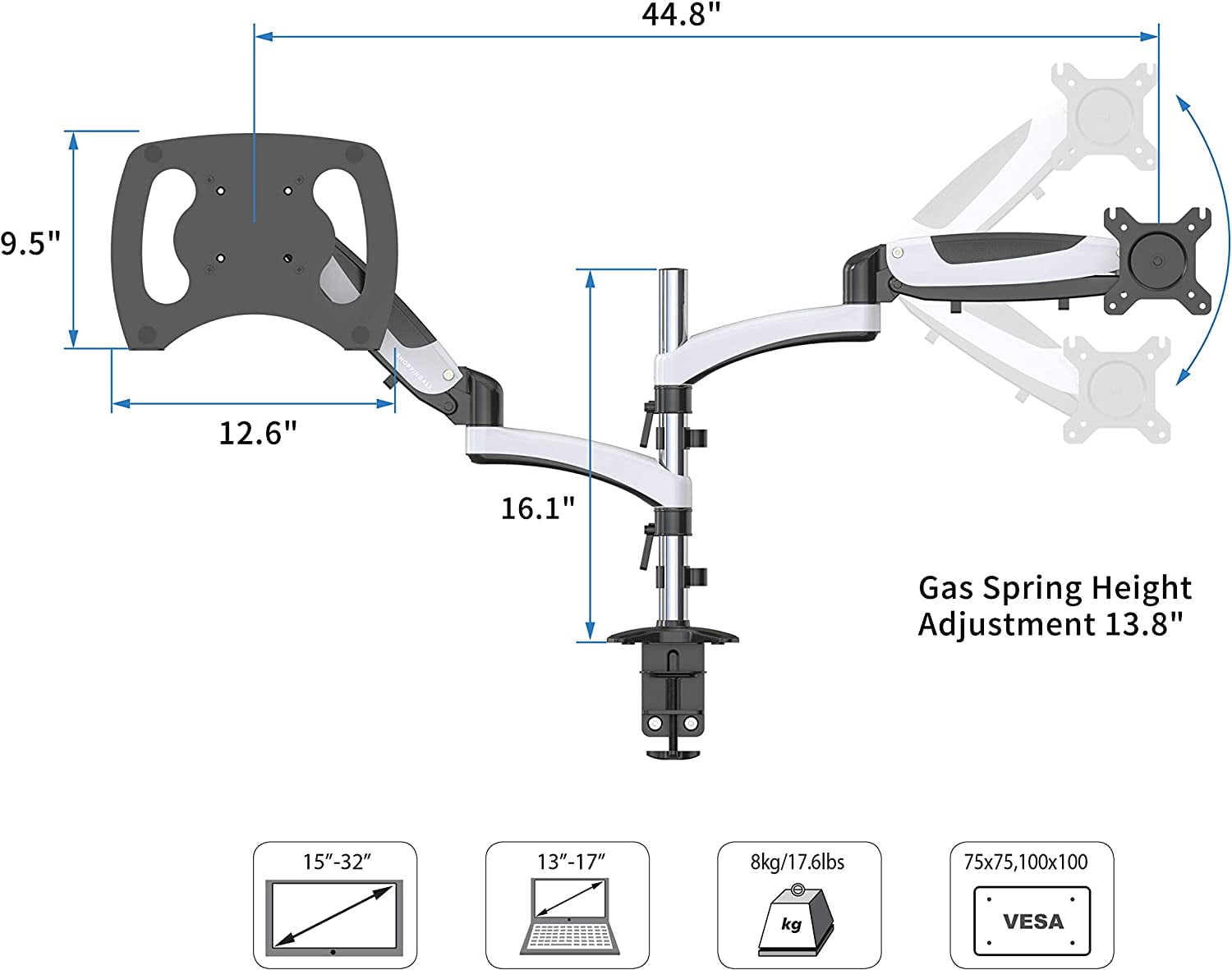 Dual Gas Spring 2 in1 Monitor & Laptop OR Double Monitors Mount Stand ...