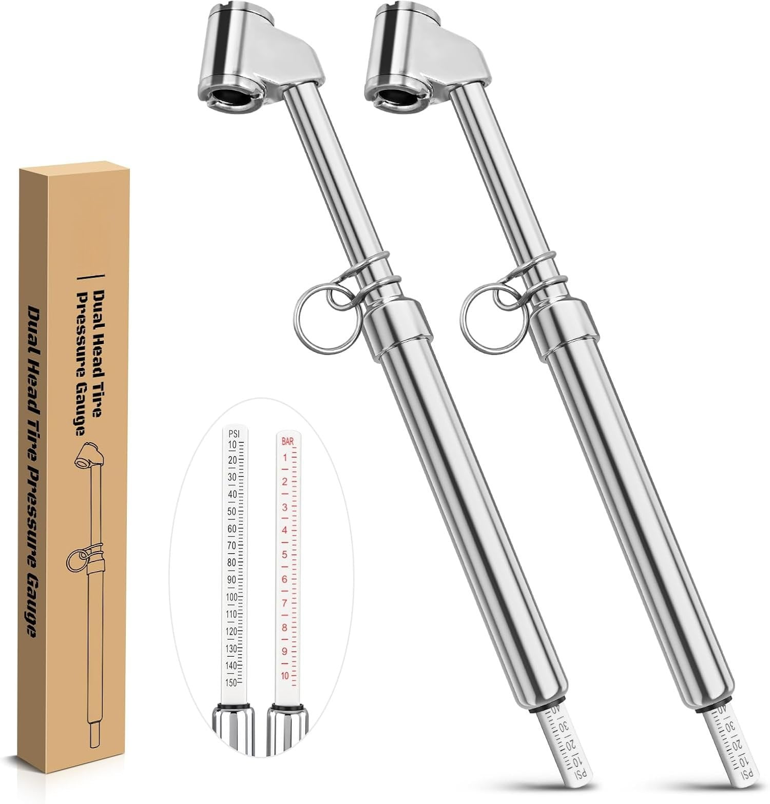 Dual Gauge Air Chuck Range 10-150PSI 1-10Bar Checker Straight- Air ...