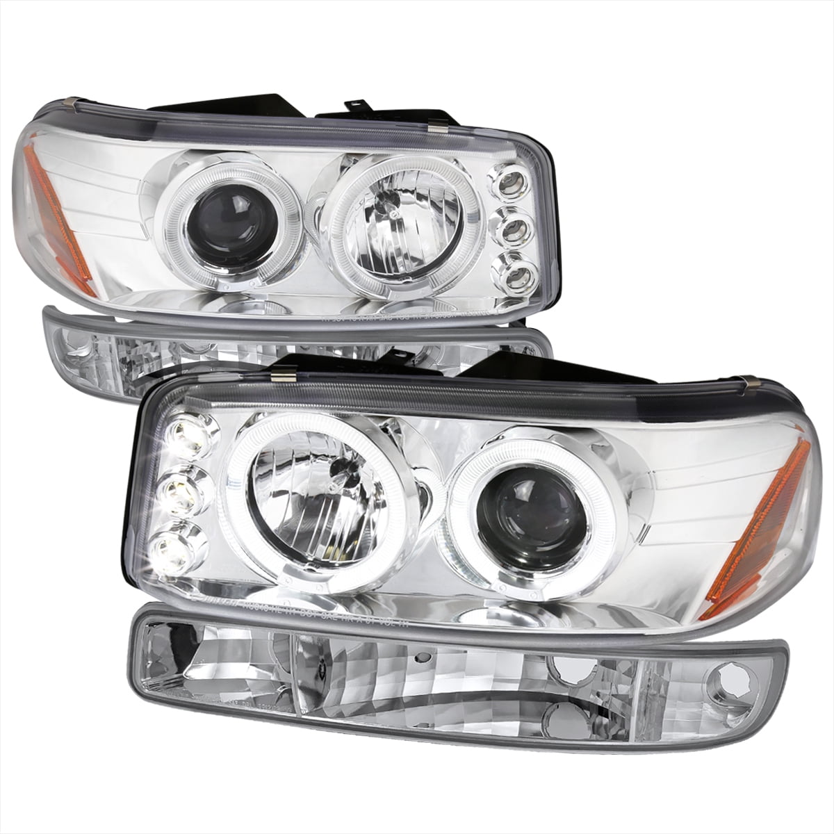 Dual Halo Projector Headlights & Bumper Lights (Chrome Housing/Clear ...