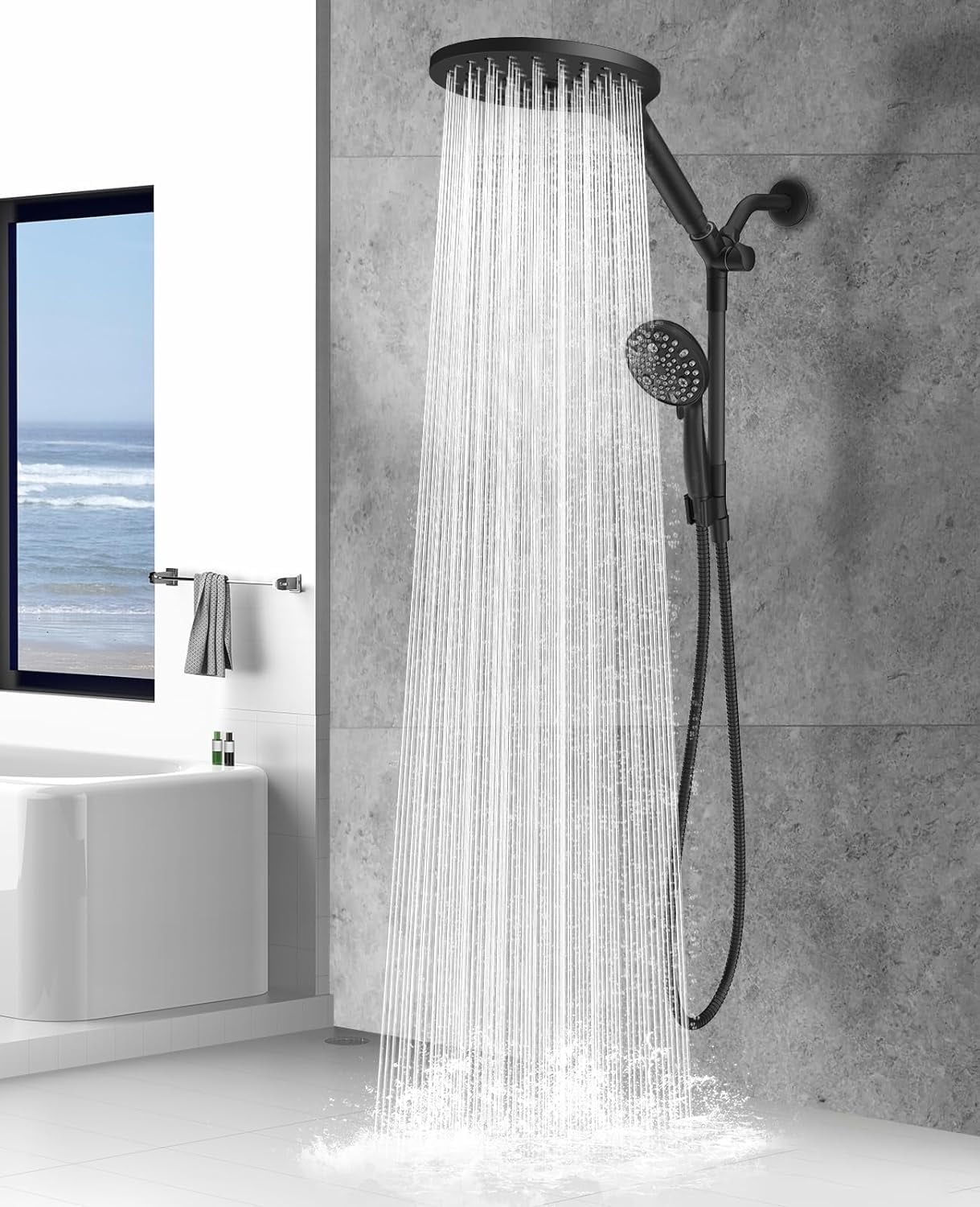 Dual Handheld Shower Head Combo, 2-in-1 Rain Shower Heads System 8 Inch Rainfall Shower Head and ...
