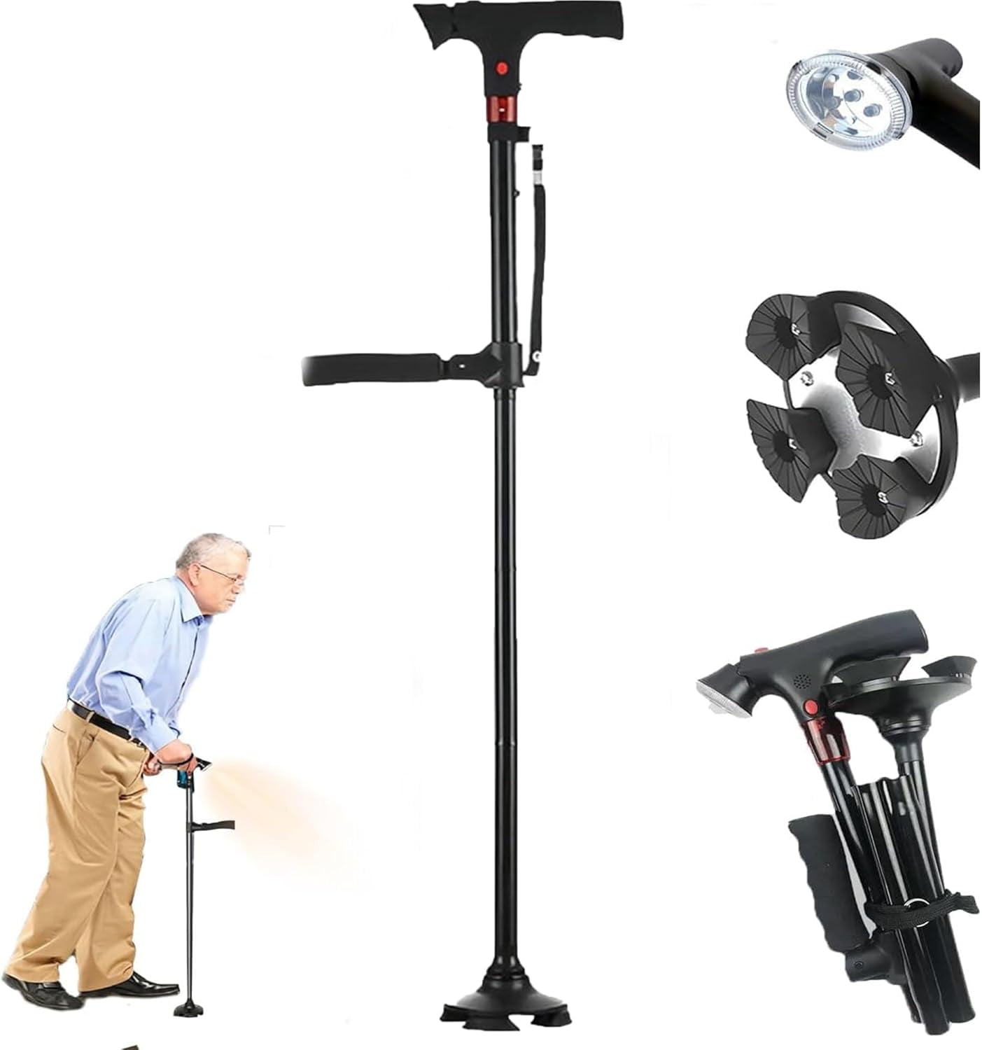Dual Handle Ready Walker Cane with Light Alarm, Height Adjustable from ...