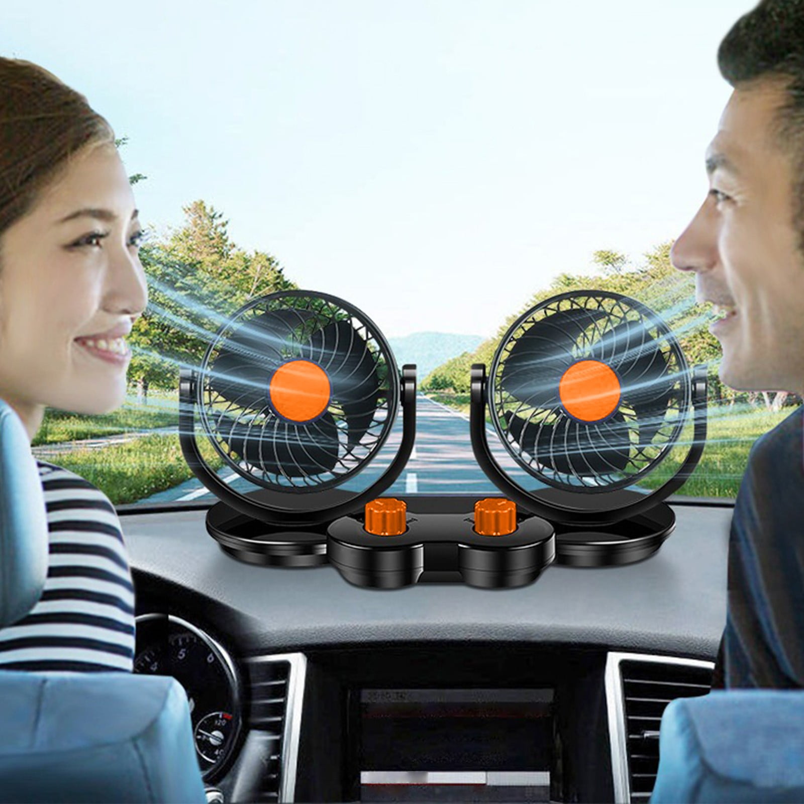 Dual Head 12V/USB Car Fan – 2-Speed Adjustable 360° Rotating Fans for ...