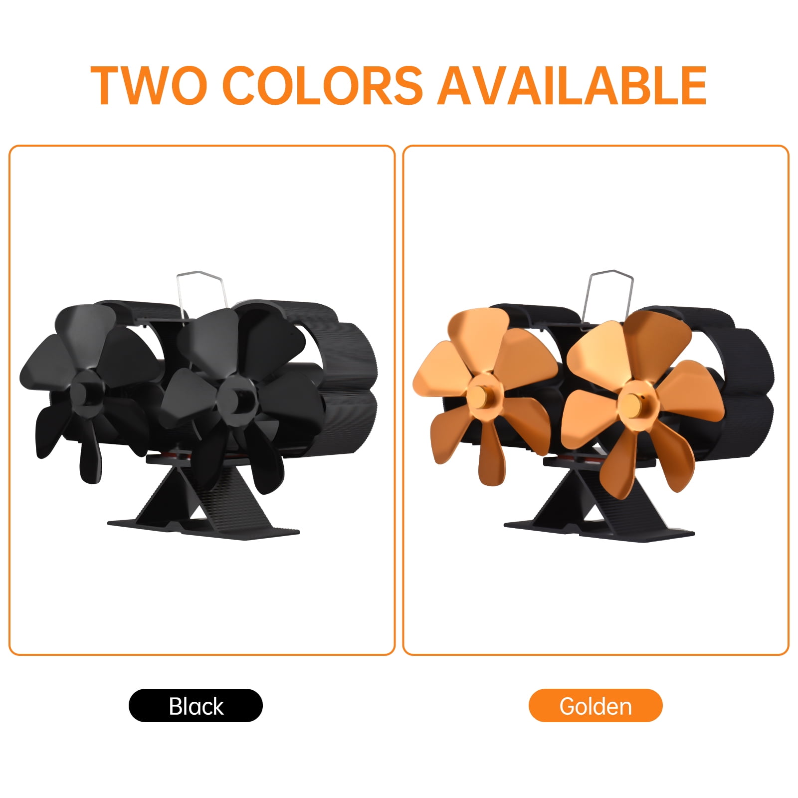 Dual Head 6 Blade Heat Powered Stove Fan with Carrying Handle and ...