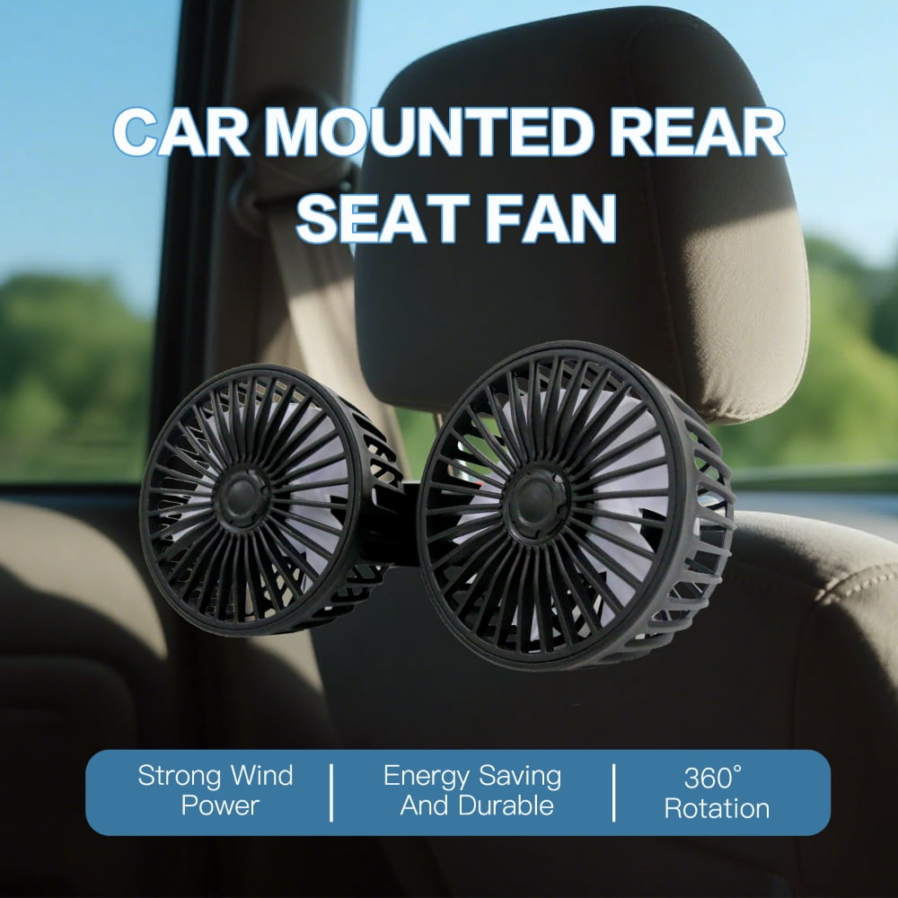 Dual-Head Car Rear Seat Fan USB-Powered Adjustable Clip-On Cooling Fan ...