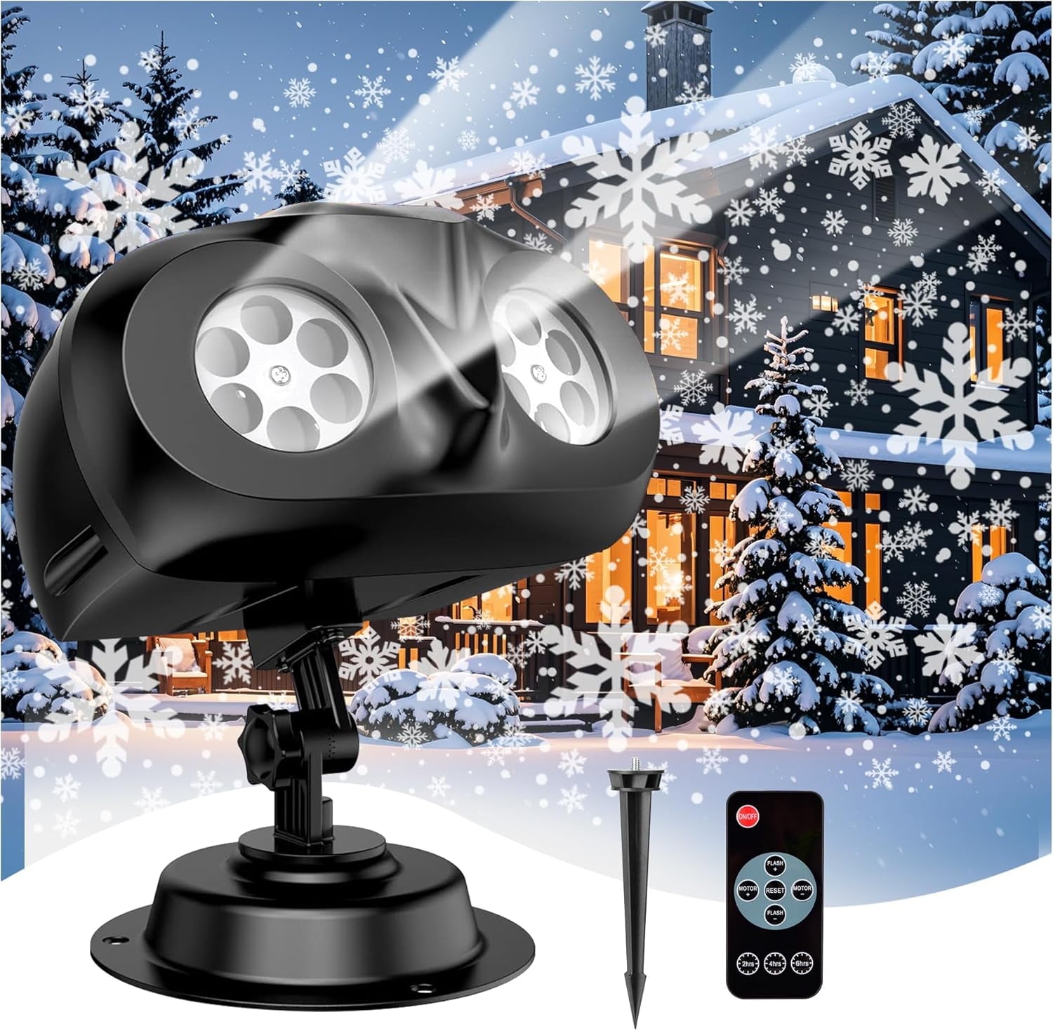Dual-Head Christmas Outdoor Snowflake Projector Light, IP65 Waterproof ...