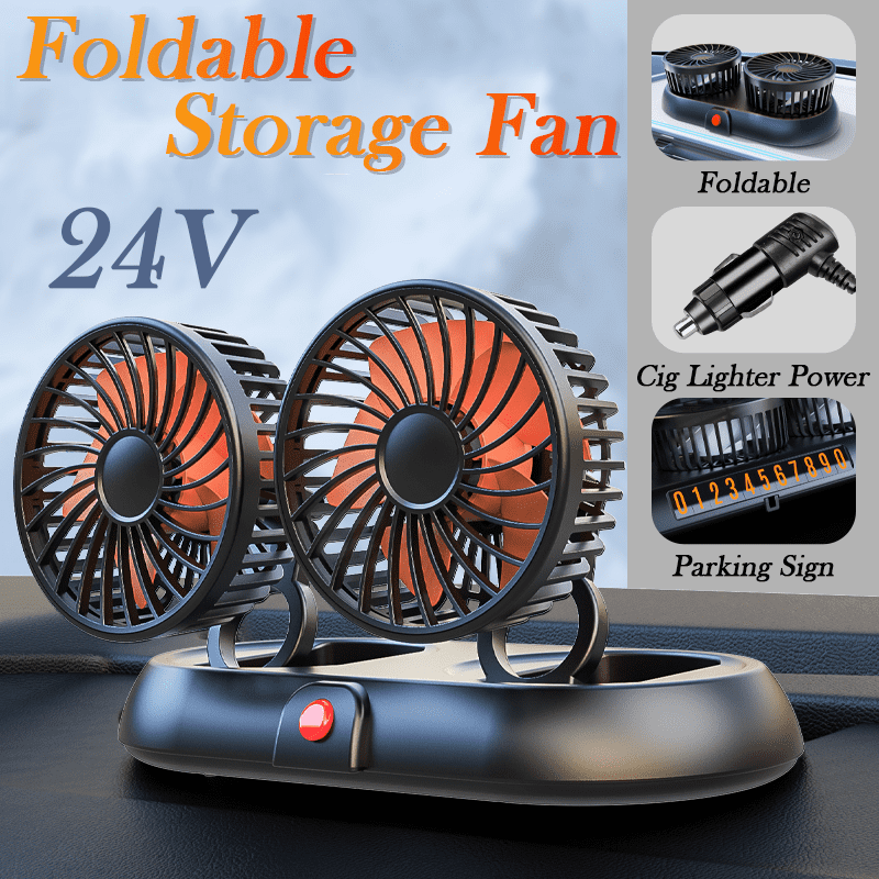 Dual Head Foldable Car Fan - 360° Rotating Cooling & 3 Adjustable ...