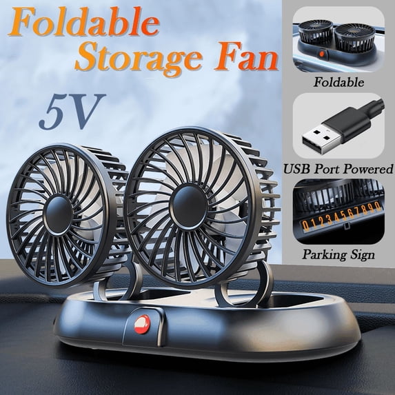 Dual Head Foldable Car Fan - 360° Rotating Cooling & 3 Adjustable ...