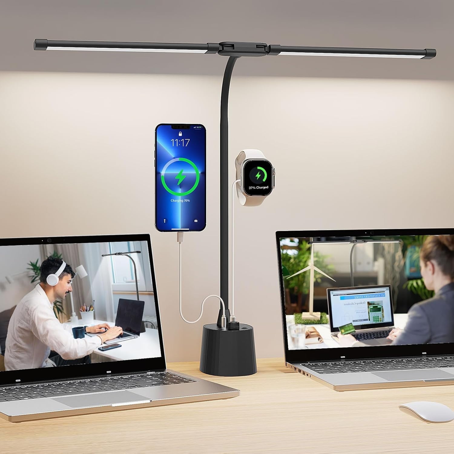 Dual-Head LED Desk Lamp with 5 Color Modes & Stepless Dimming – 2600 ...