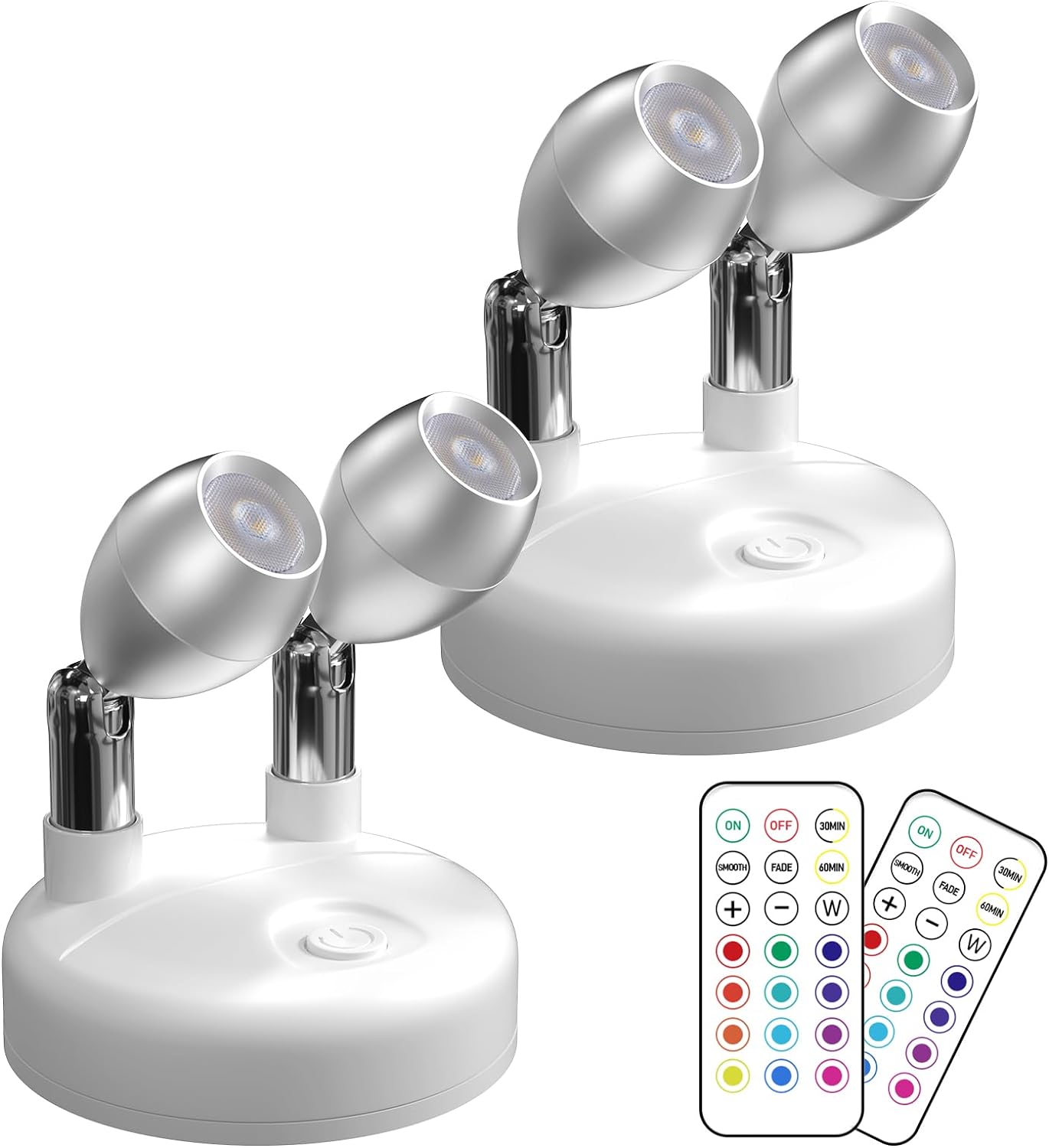 Dual-Head Mini RGB LED Spot Lights Indoor with Remote Control Wireless ...