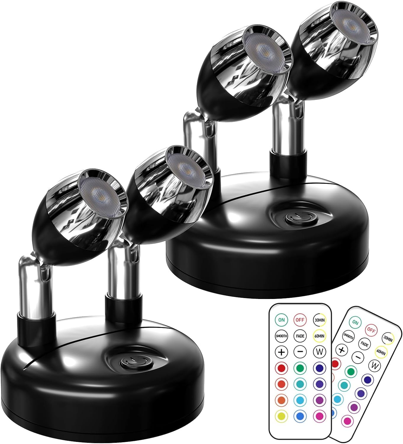 Dual-Head Mini RGB LED Spot Lights Indoor with Remote Control Wireless ...