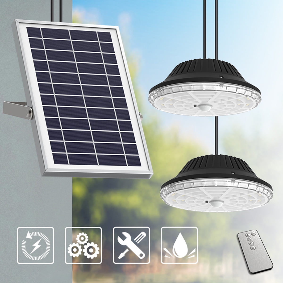 Dual Head Solar Pendant Lights Remote Ceiling Lamp Solar LED Light ...