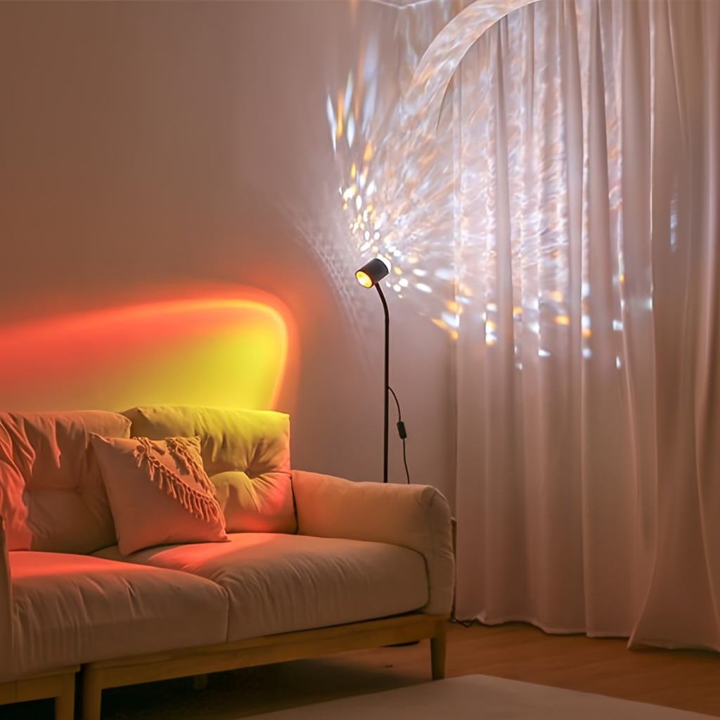 Dual-Head Sunset & Water Ripple Projection Floor Lamp - 360° Rotating ...