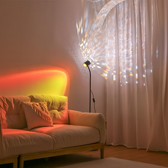 Dual-Head Sunset & Water Ripple Projection Floor Lamp - 360° Rotating ...