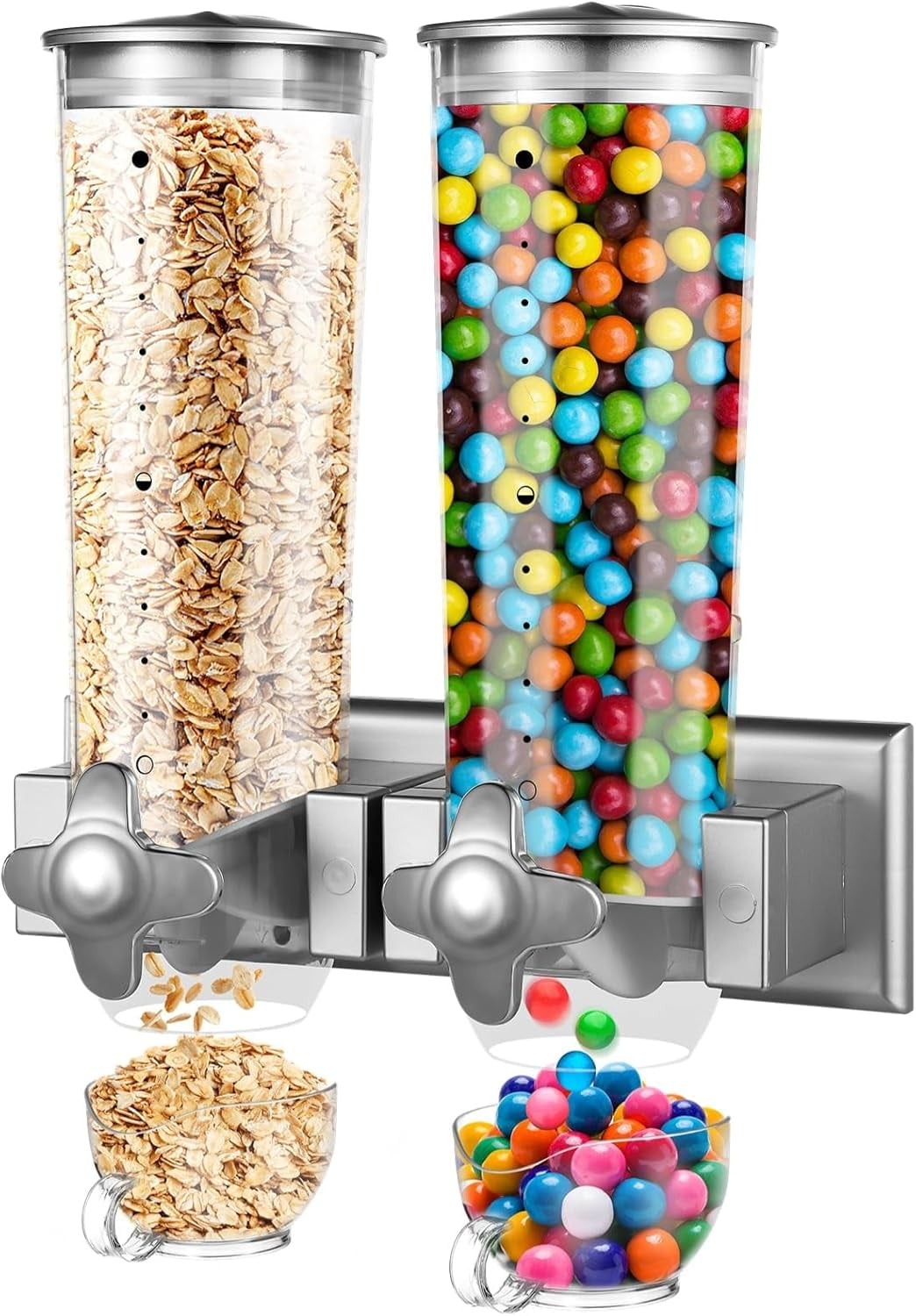 Dual-Headed Wall-Mounted Cereal Dispenser, 3L Large Capacity Dry Food ...
