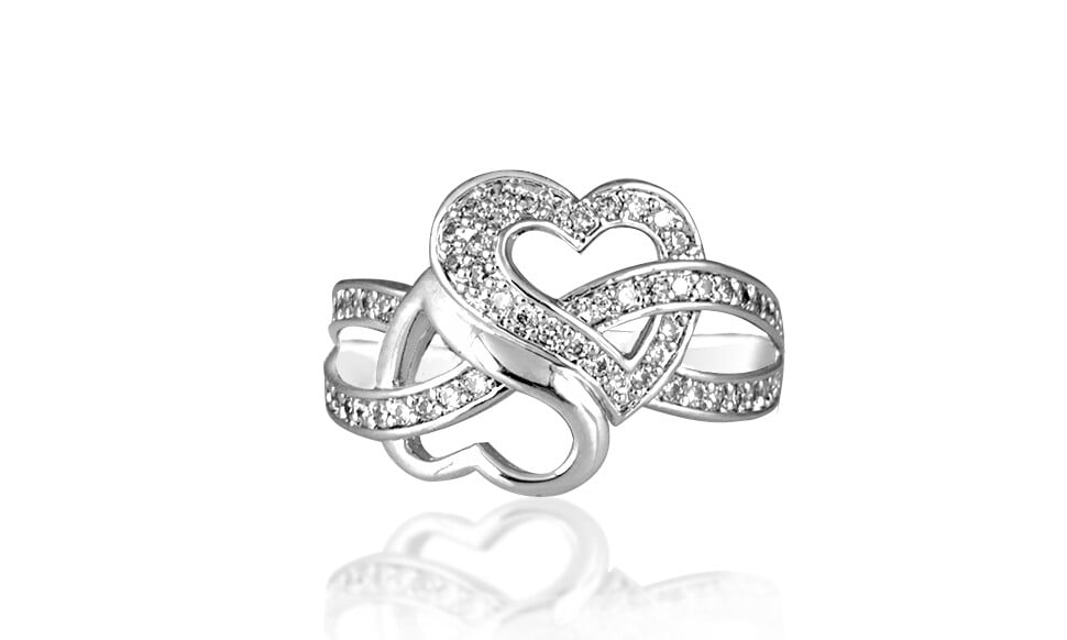 Dual Heart Shape Ring, Infinity Knot Diamond Engagement Ring, Perfect ...