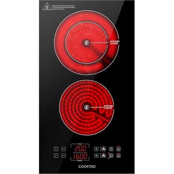 Dual Heating Coil Design of 2 Burner Electric Cooktop, 1800W Commercial ...