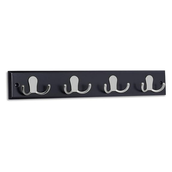 Dual Hook Coat Rack | 4 Dual | Wall Mounted Hat Key Rack Rail | | Black ...