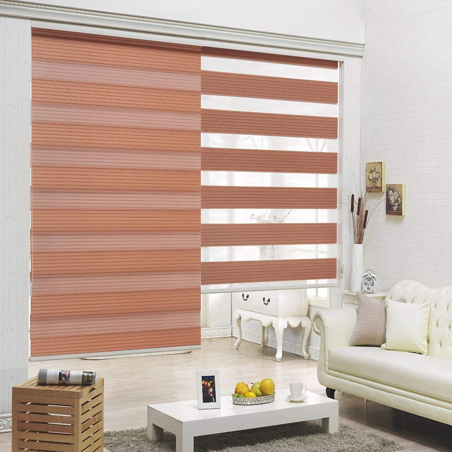 Dual Horizontal Window Blinds Shades,(W)20“ x (H)72”] Brown, Dual Layer ...