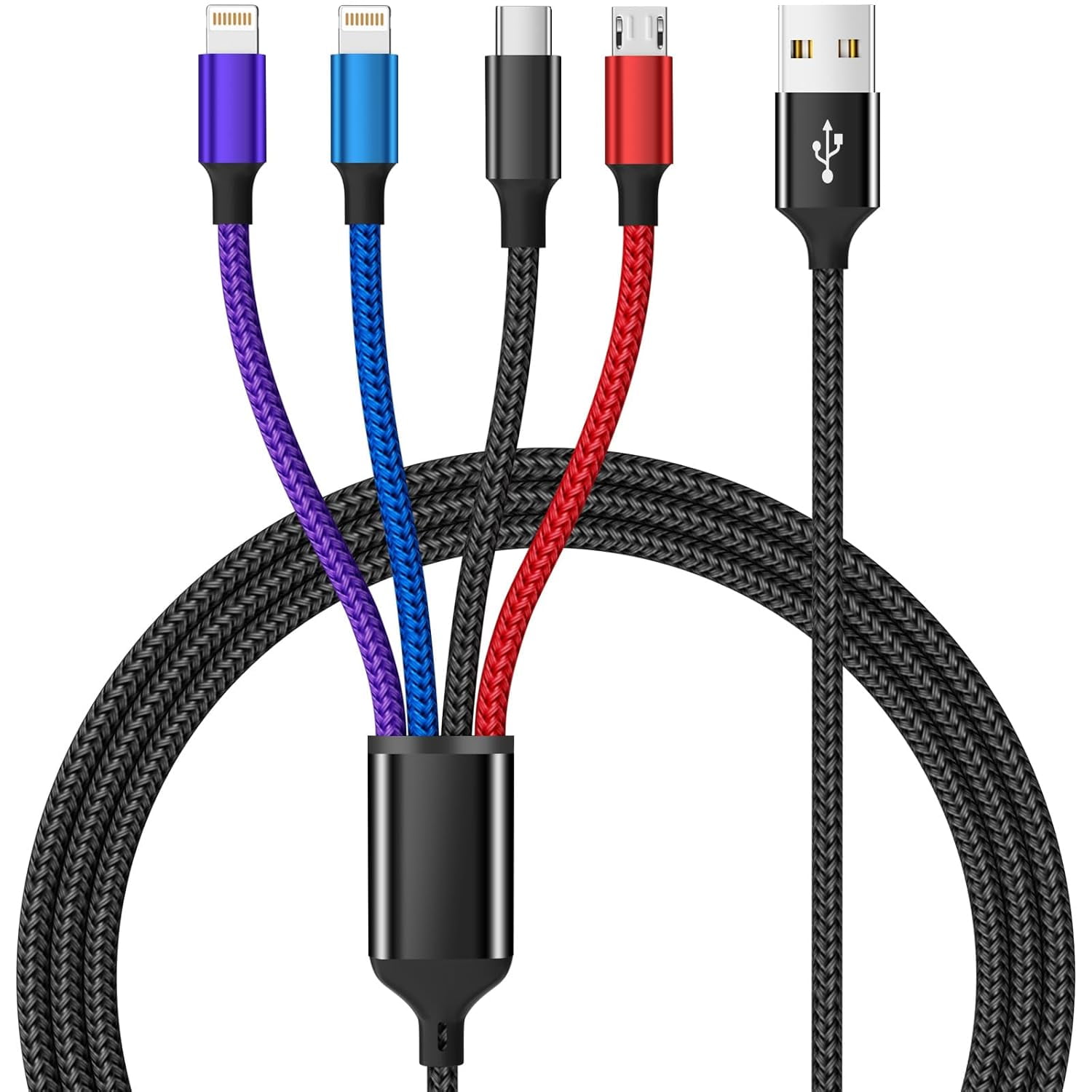 Dual IP 4 in 1 Multi Charging Cable [1Pack 5FT], Nylon 4 in 1 Charging ...