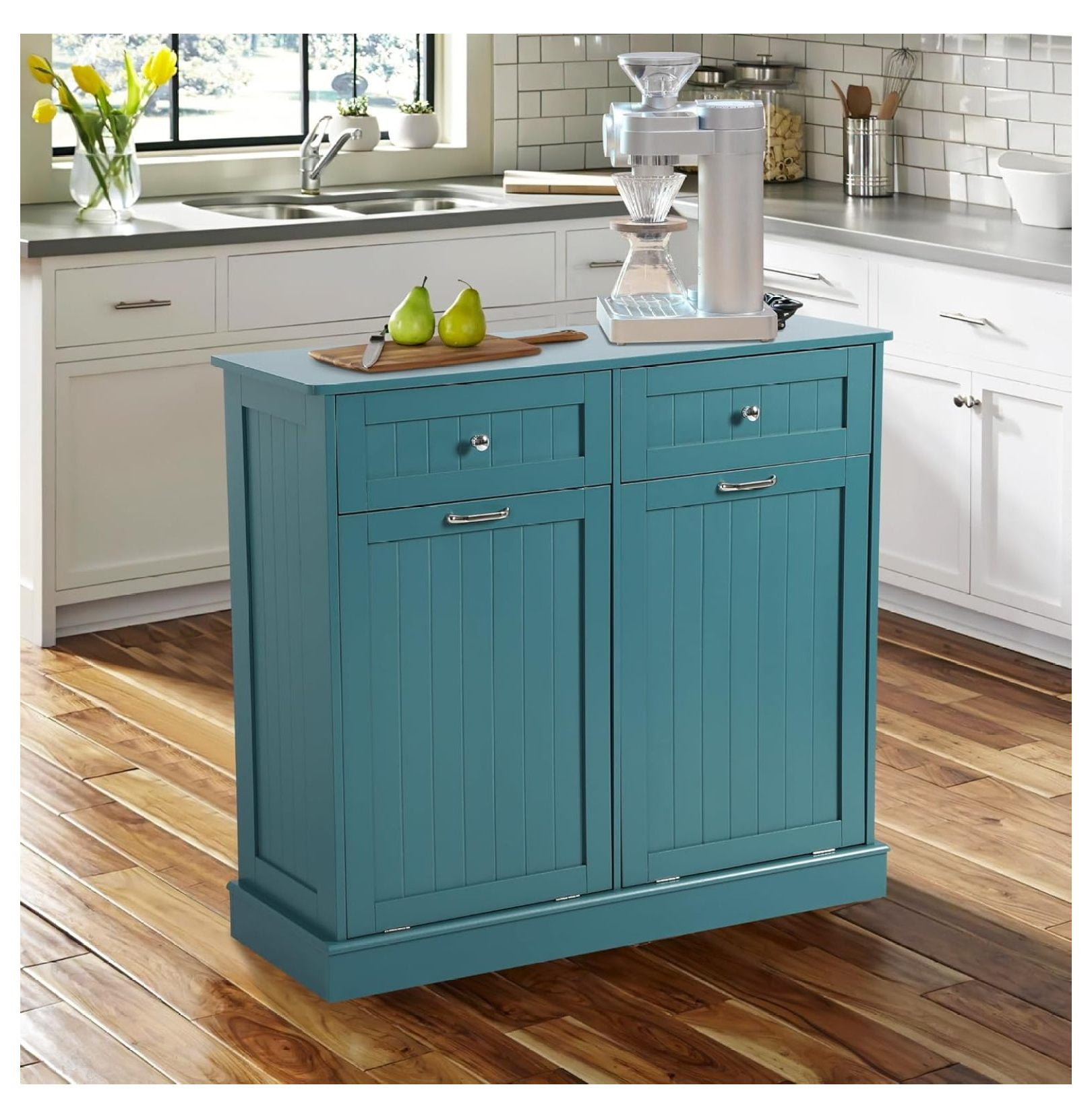 Dual Kitchen Trash Cabinet, Double Tilt Out Trash Can Cabinet with ...