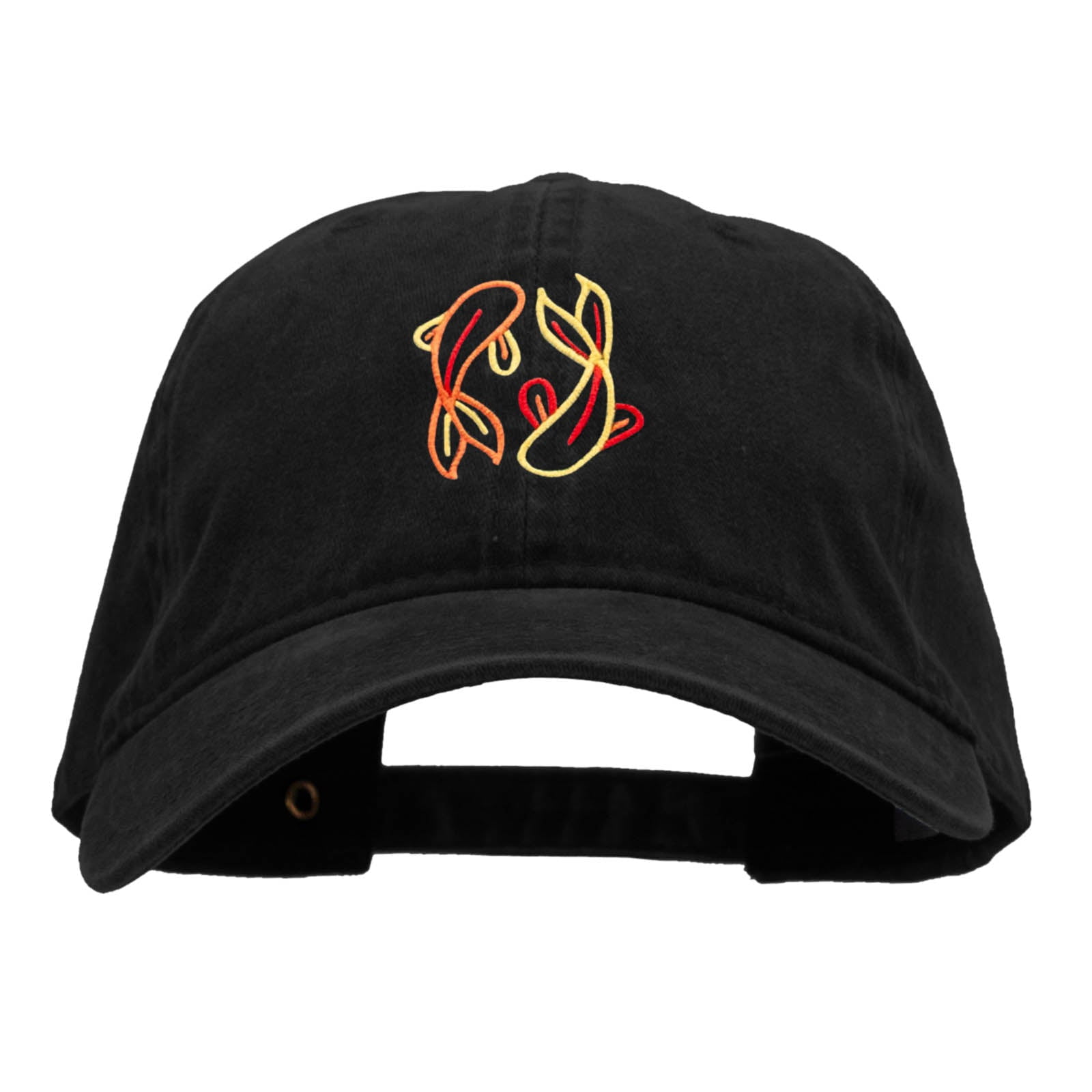 Dual Koi Embroidered Washed Cotton Brass Buckle Cap - Black OSFM ...