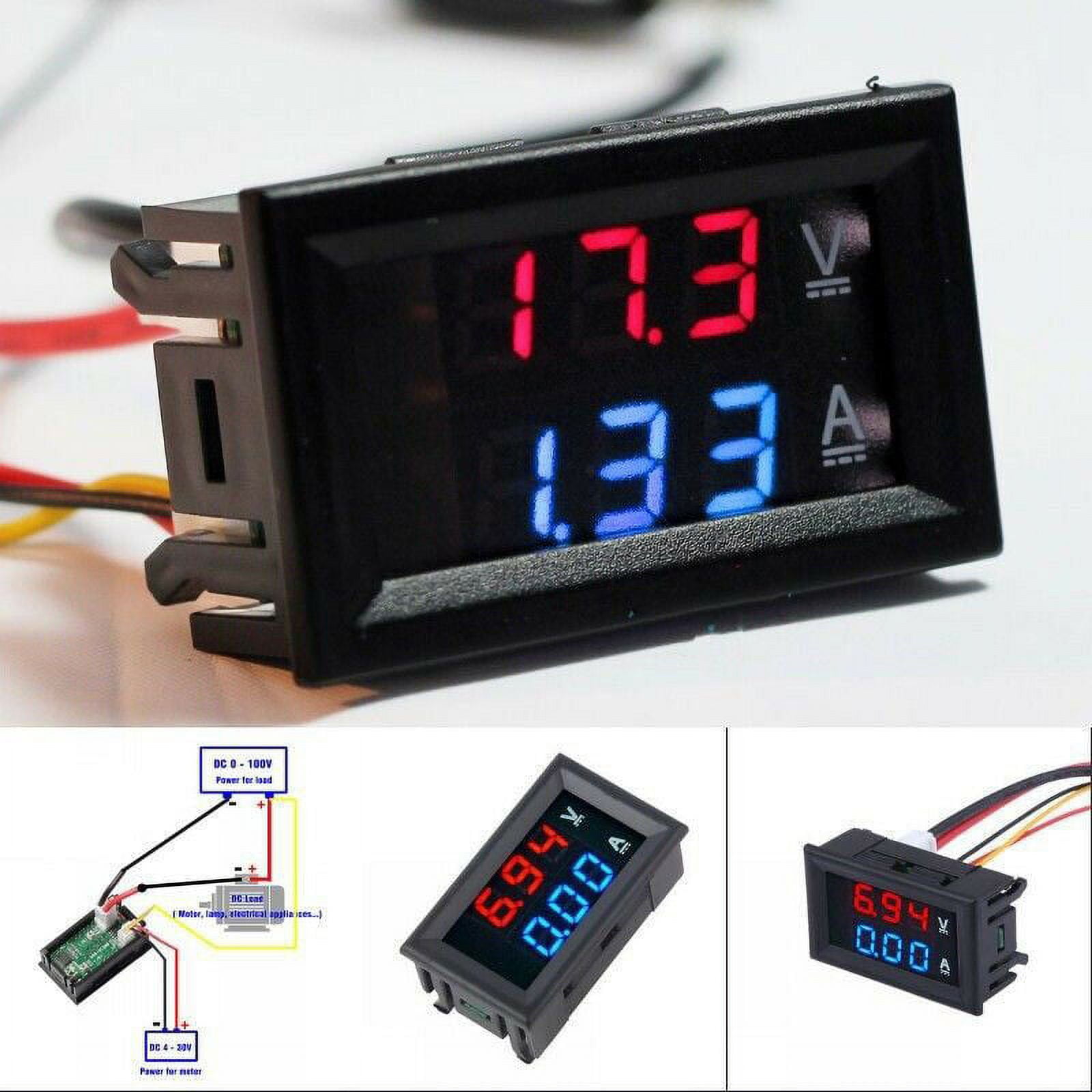 Dual LED 3 Digit Digital DC 100V 10A Voltmeter Ammeter Voltage Amps ...