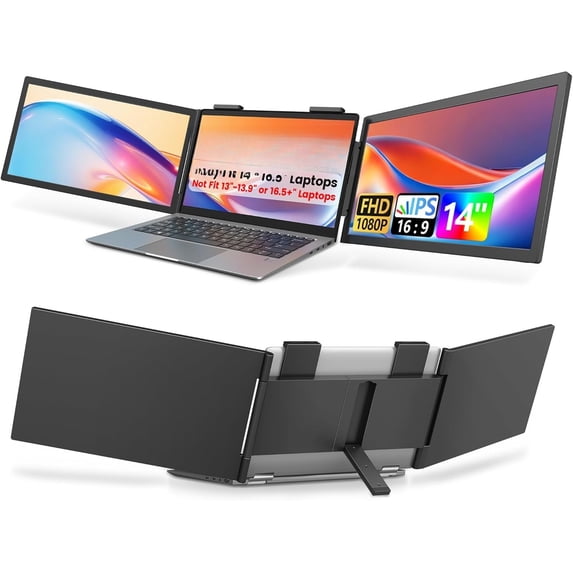 Dual Laptop Screen Extender, 14" 1080P IPS Portable Triple for 14-16.5 ...