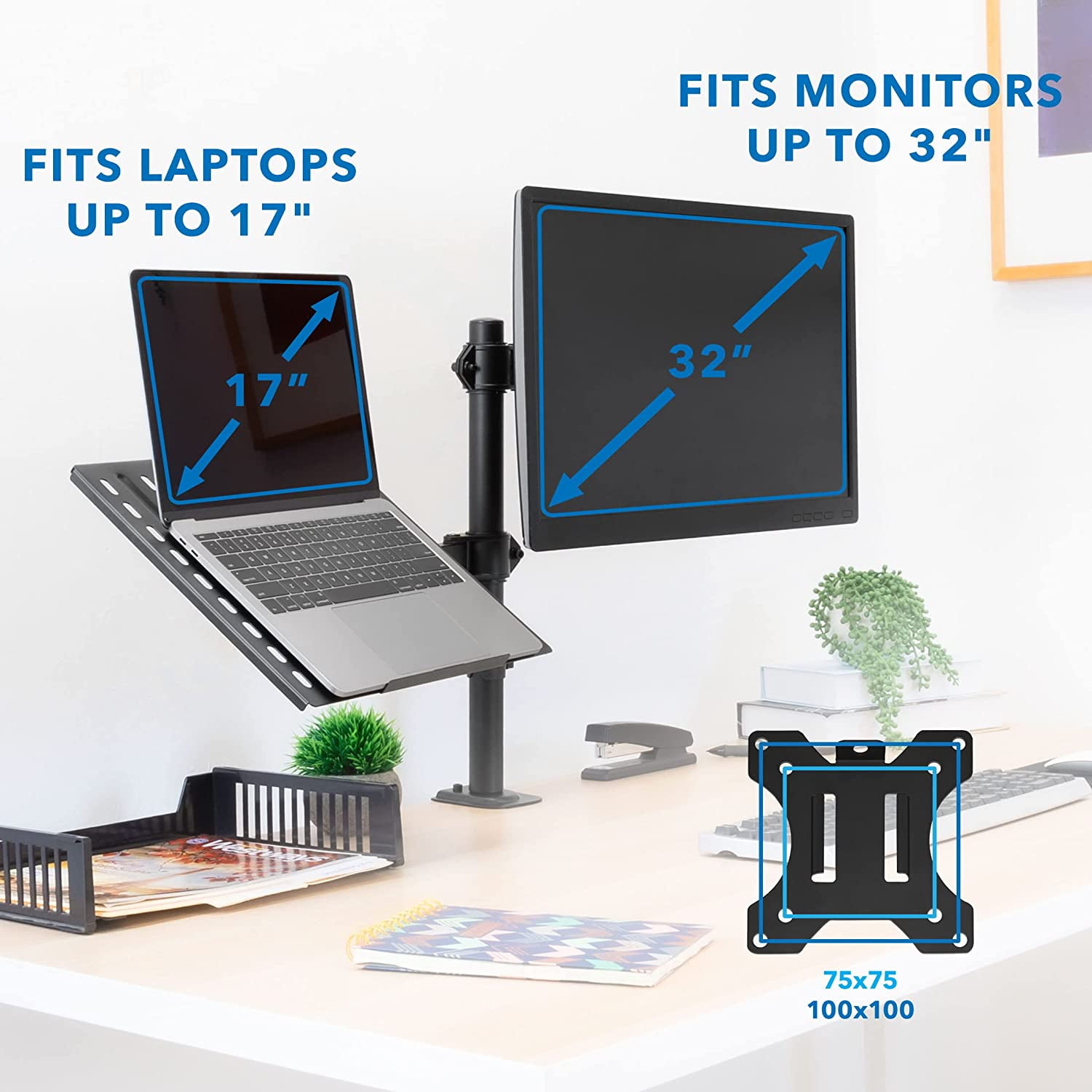 Dual Laptop and Monitor Desk Mount with Adjustable Arm, VESA Compatible ...