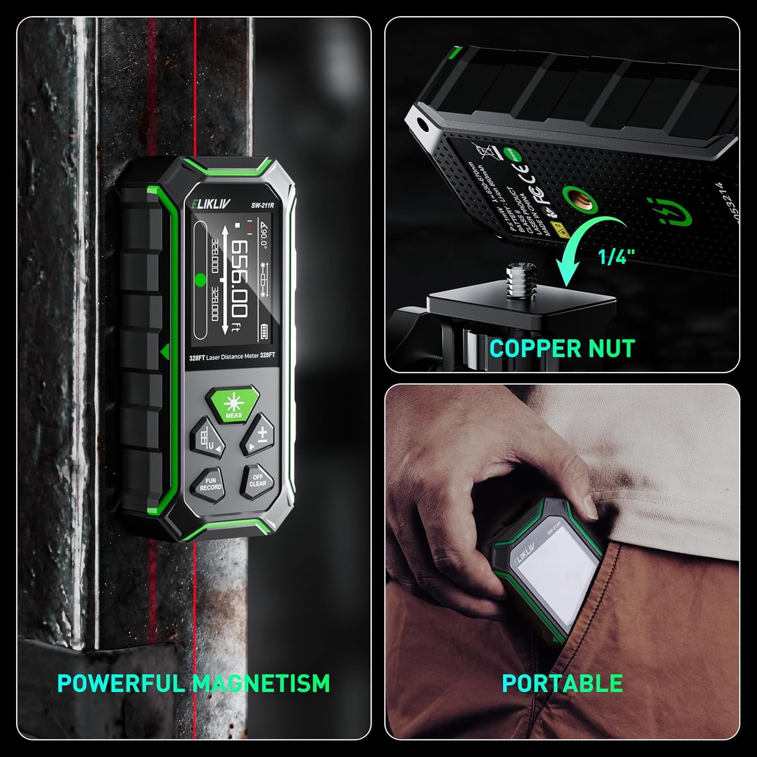 Dual Laser Distance Measuring Tool, 656FT/200M with Backlit LCD, Rechargeable, IP54, Multiple ...
