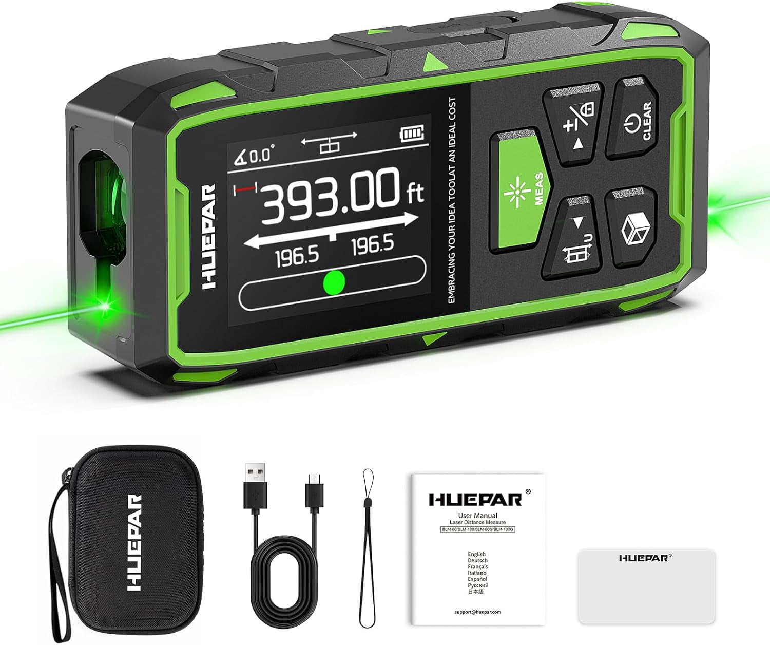 Dual Laser Measuring Tool 393Ft Green-Beam Bilateral Digital Laser ...
